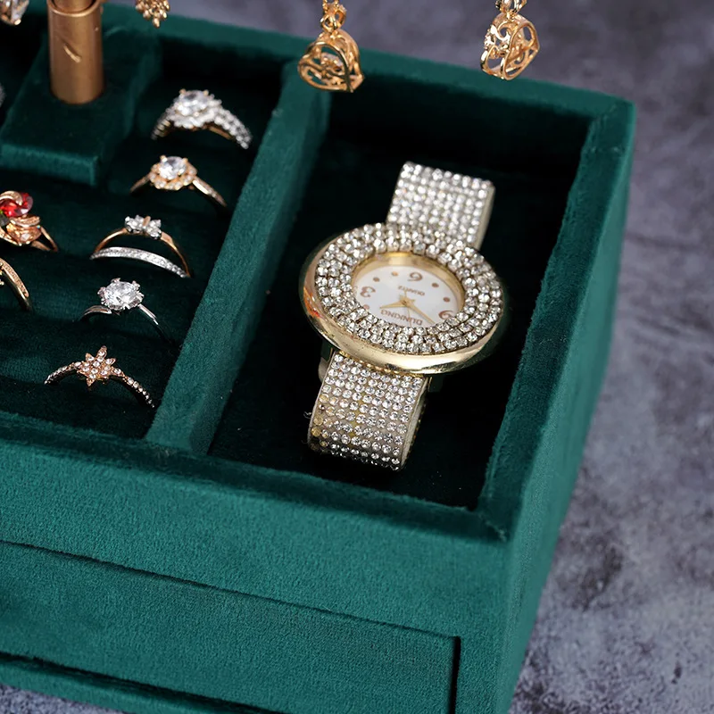Green Velvet Jewelry Organizer With Drawers Removable Jewelry Ring ...