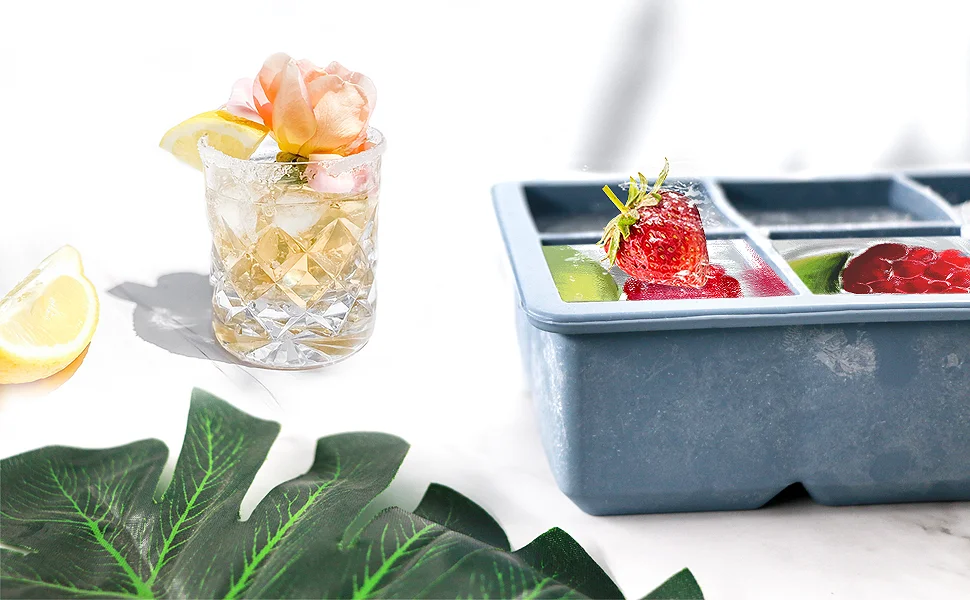 6 Cavity Stackable Big Silicone Square Ice Cube Mold Silicone Ice Cube ...