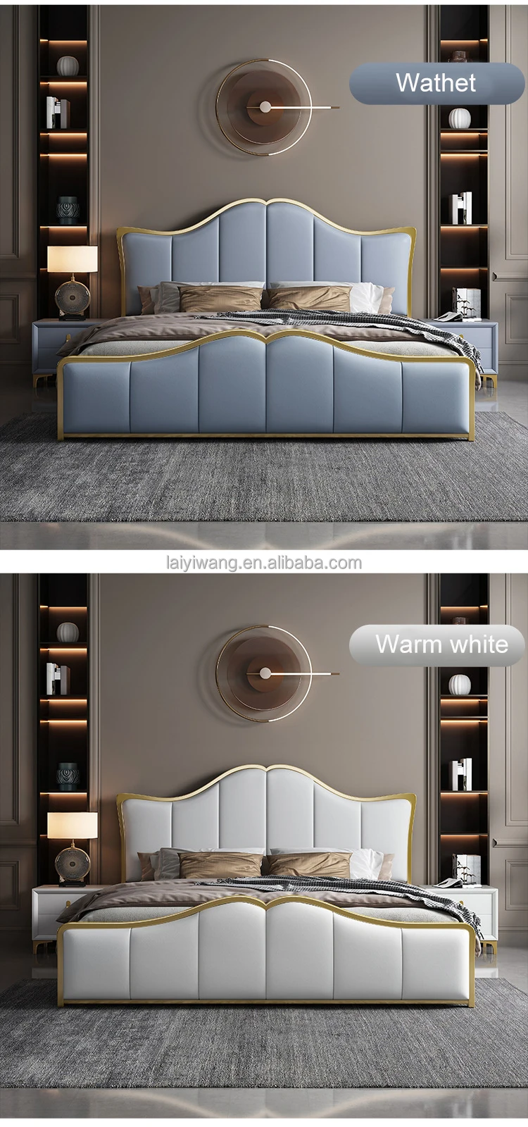 Luxury Big Bed Leather Tufted Headboard Hotel Home Bedroom Storage ...