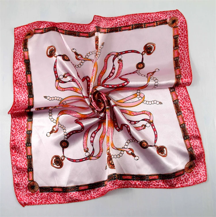 Custom Brand Design Hijab Bandana Digital Print 100% Silk Scarf Satin