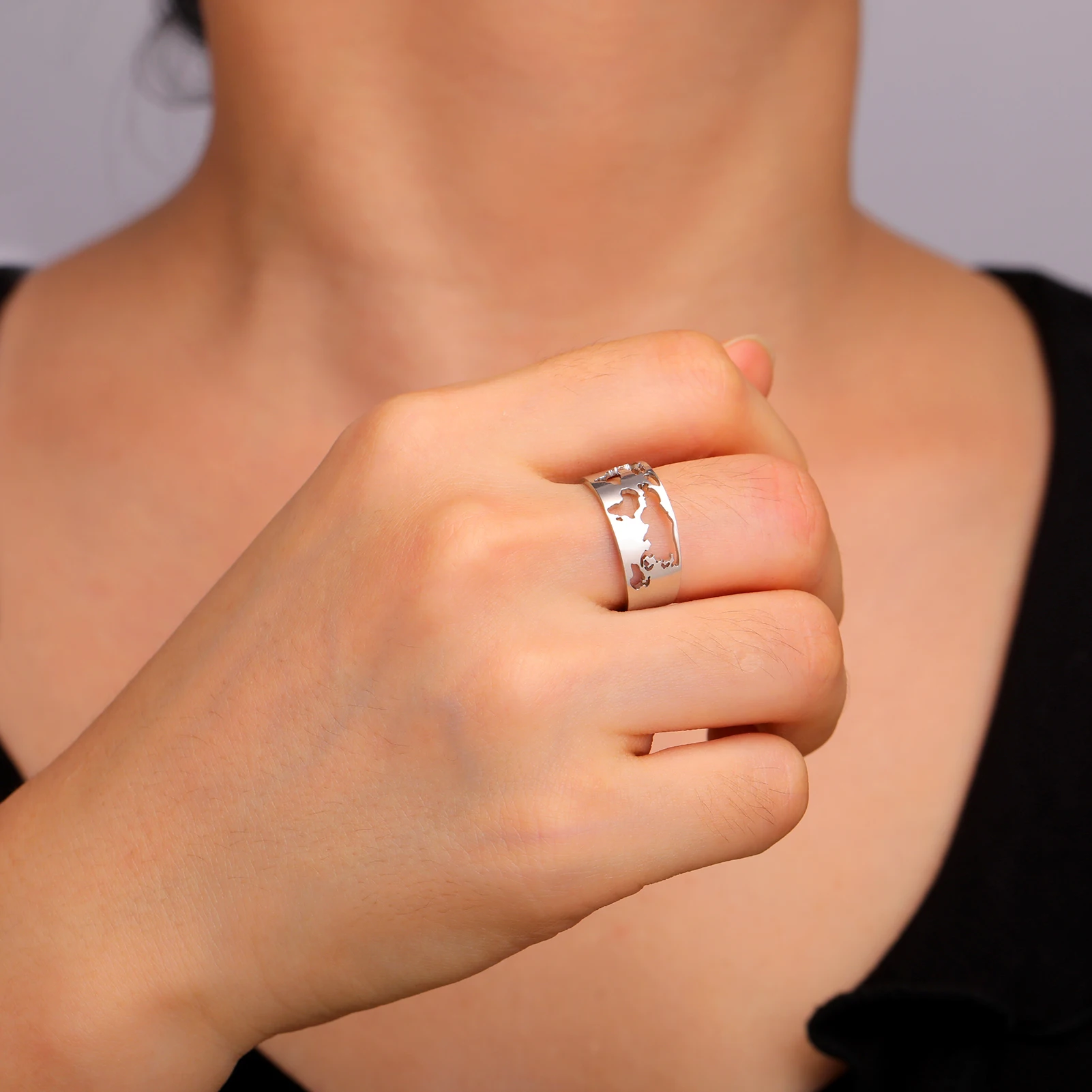 Globe World Map Open Ring Fashion Adjustable Traveler Rings Stainless ...