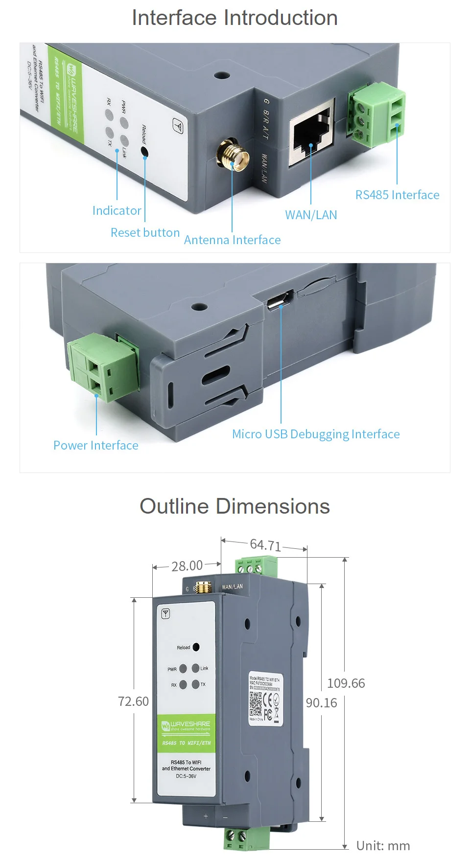 RS485 to Wifi/ethernet Module - Modbus MQTT Gateway
