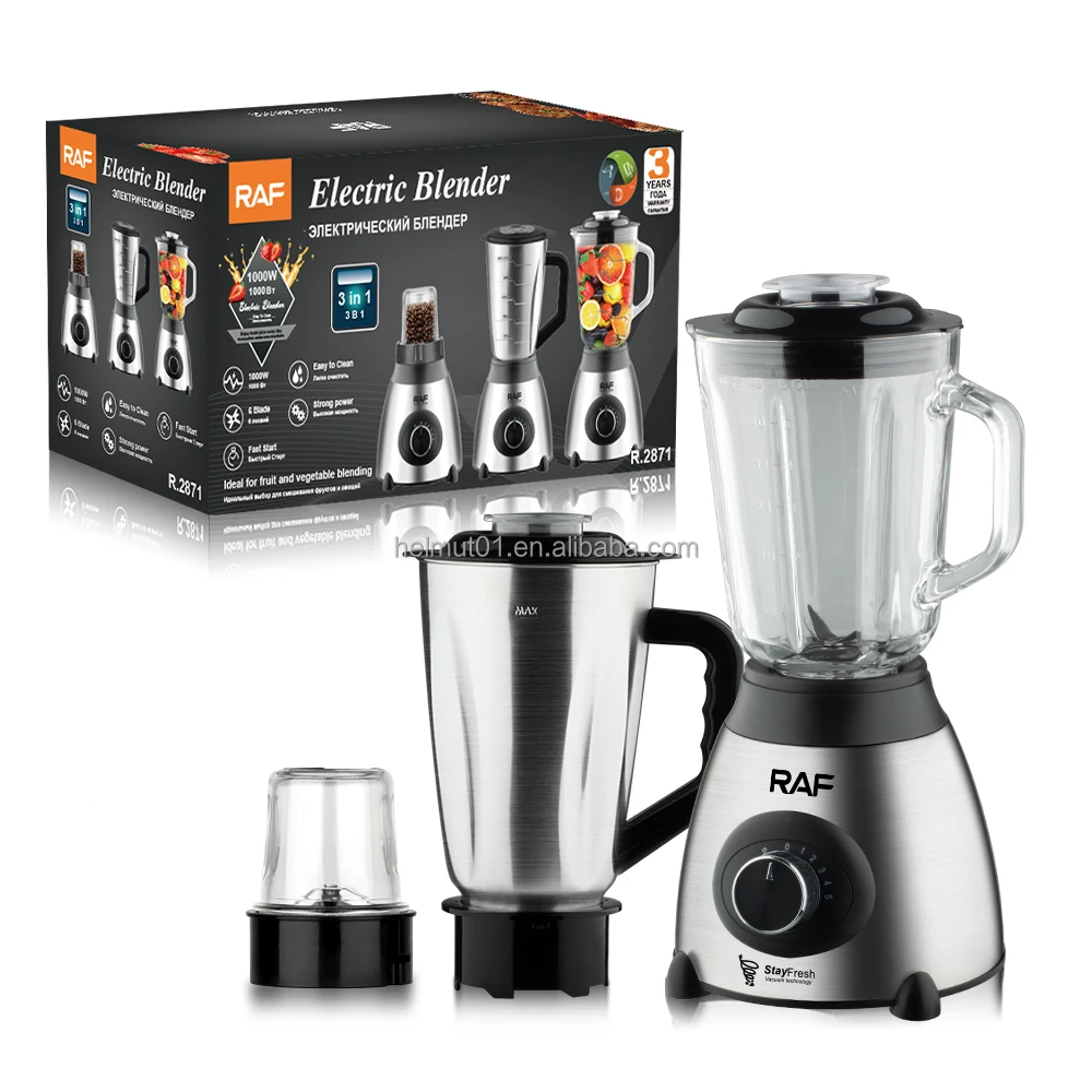 RAF 3 in 1 Electric Blender - Low Noise, Stainless Steel Blades
