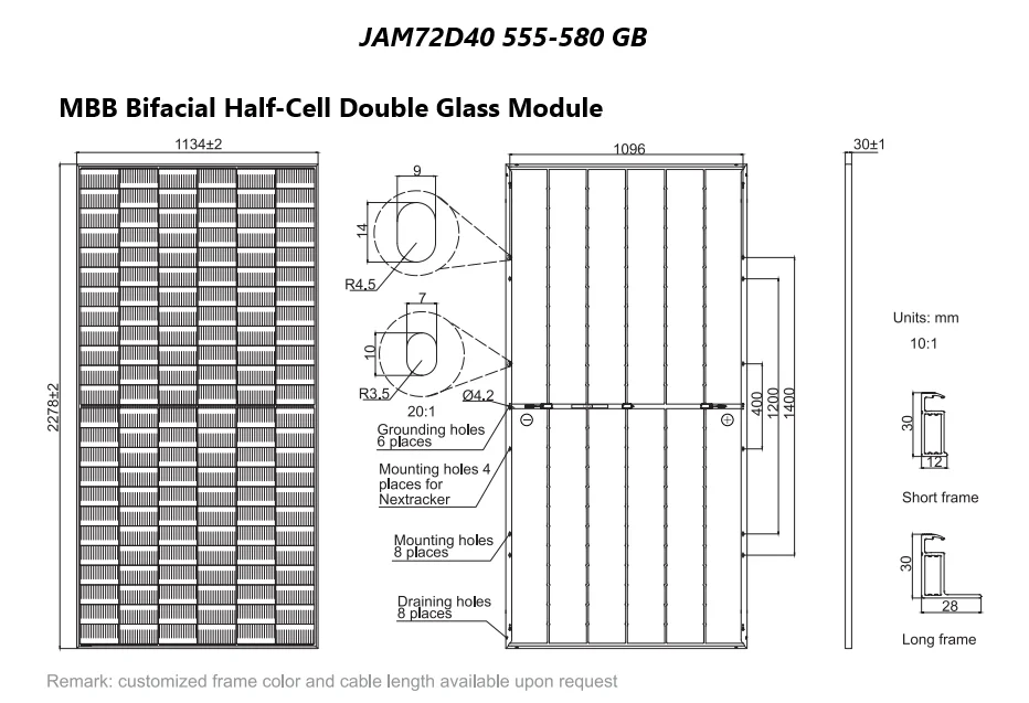 Ja Jam72d40 555-580/gb Bifacial Mono Module Double Glass Solar Panels ...