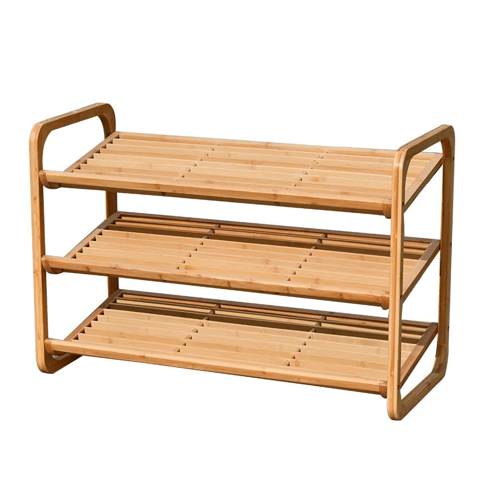 3 Tier Natural Bamboo Shoe Rack - Stackable Storage Shelf with Multi ...