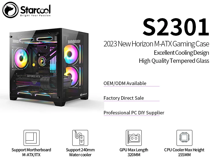 OEM/ODM Horizontal PC Case M-ATX Gaming Computer Case