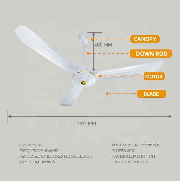 56" 1200mm AC Electric SMCTMT Evernal Decorative Ceiling Orbit Fan ...