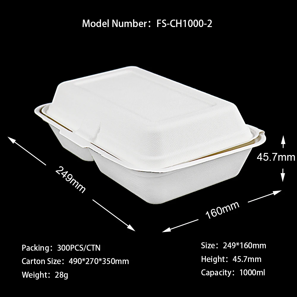 1000ml Disposable Pulp Takeaway Food Lunch Box Biodegradable Packaging ...