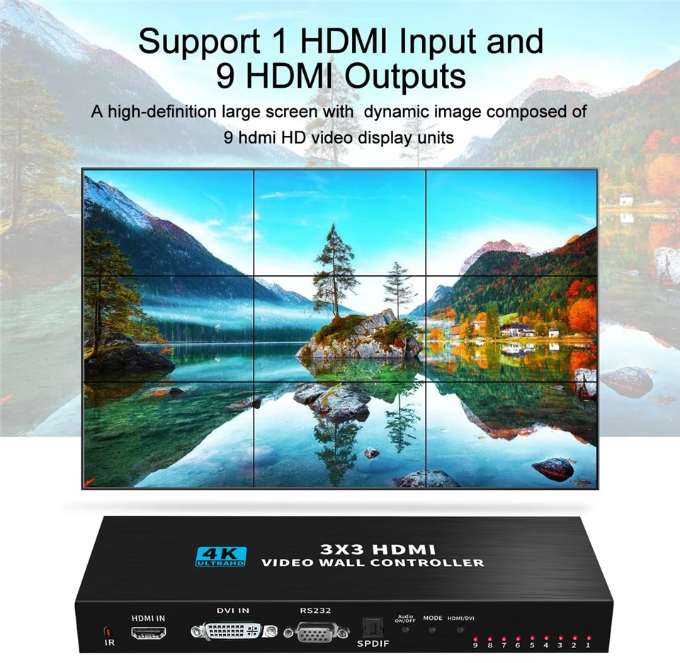 3x3 9 Screen 4K HDMI DVI TV Video Wall Controller - OEM
