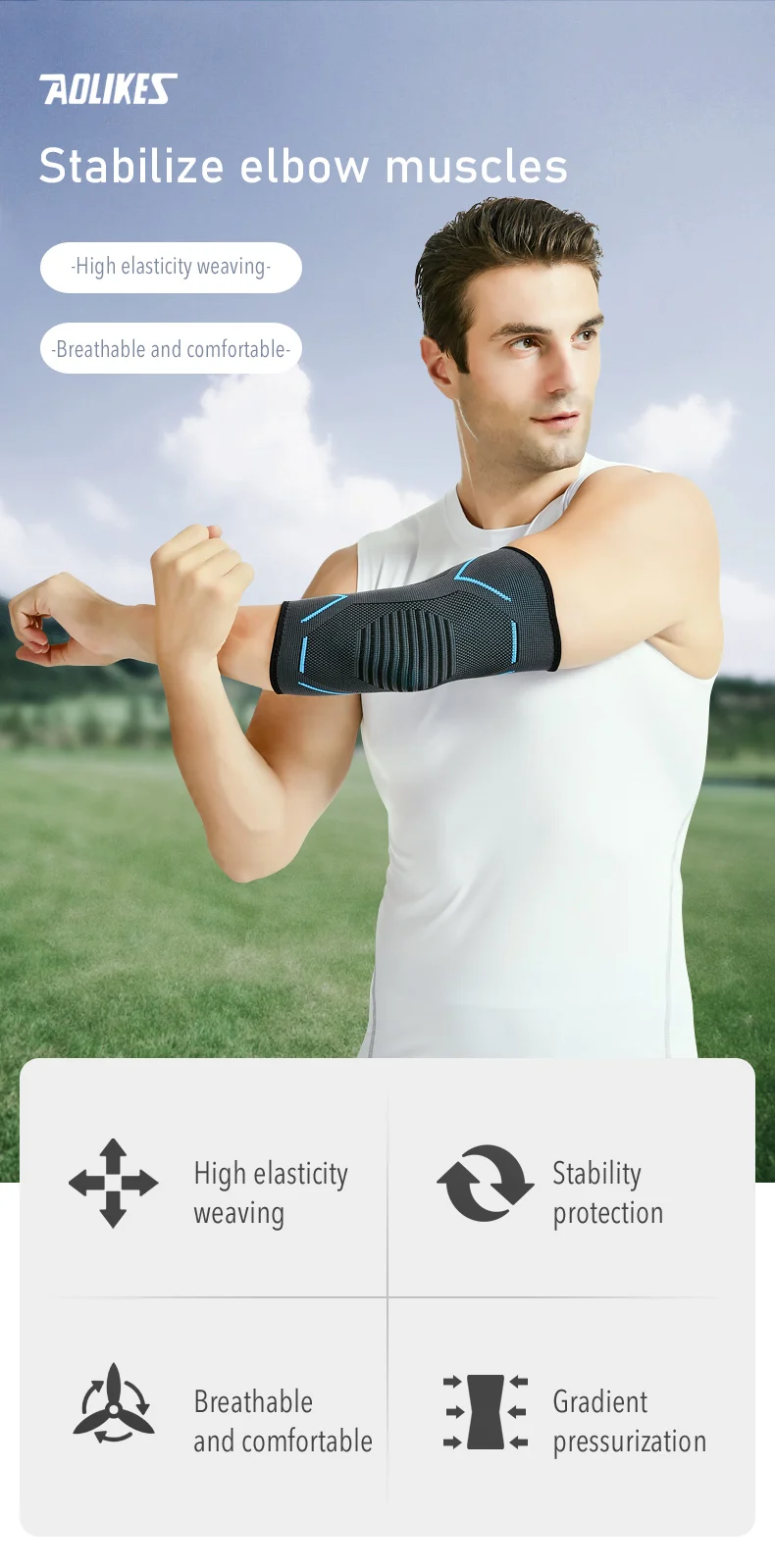Aolikes Custom Sport Protection Tennis Elastic Elbow Pads