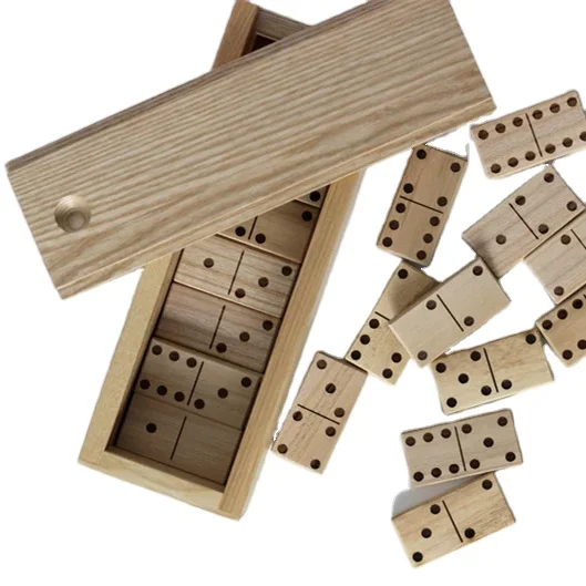 Wooden Dominoes Set With Sliding Lid Storage Box Wood Carry Case For ...
