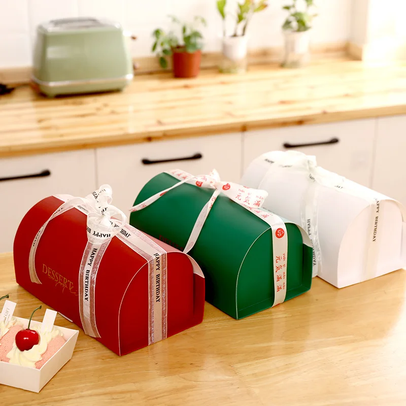 Red Green White Cake Dessert Packaging Box Foldable Folding Packaging ...