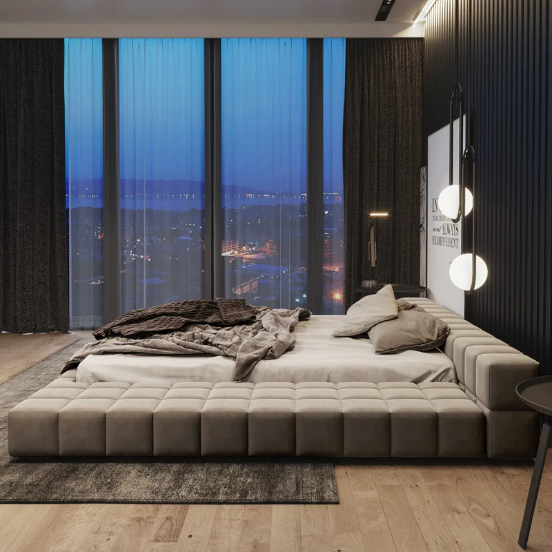 Modern Japanese Style Bed Room Set Furniture Wooden Bed with Fabric for ...