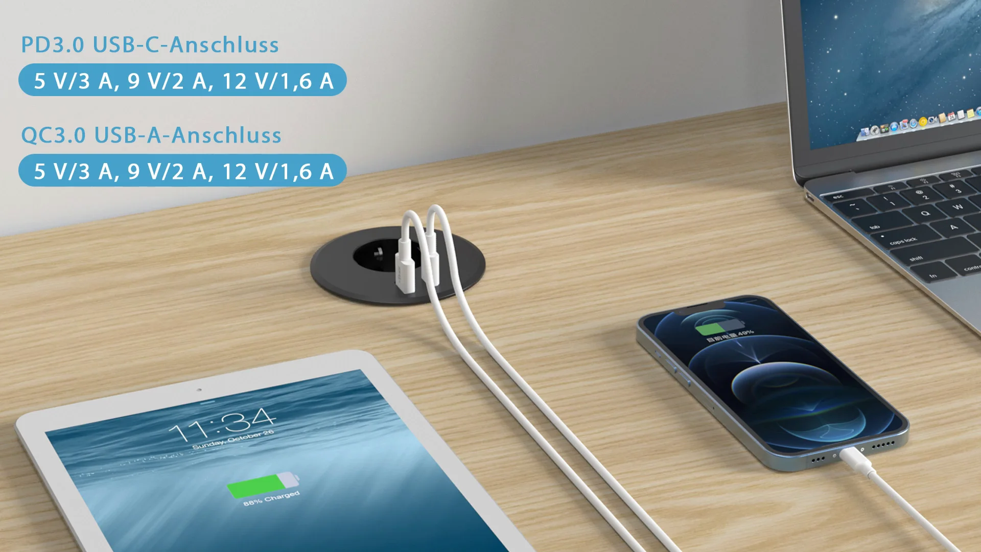 Eu Furniture Power Socket Round Cable Ring With Waterproof Cover Socket ...