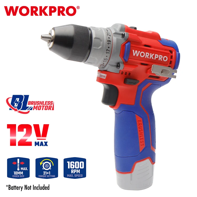 Workpro 12v 10mm Brushless Cordless Drill Power Tool Brushless Electric ...