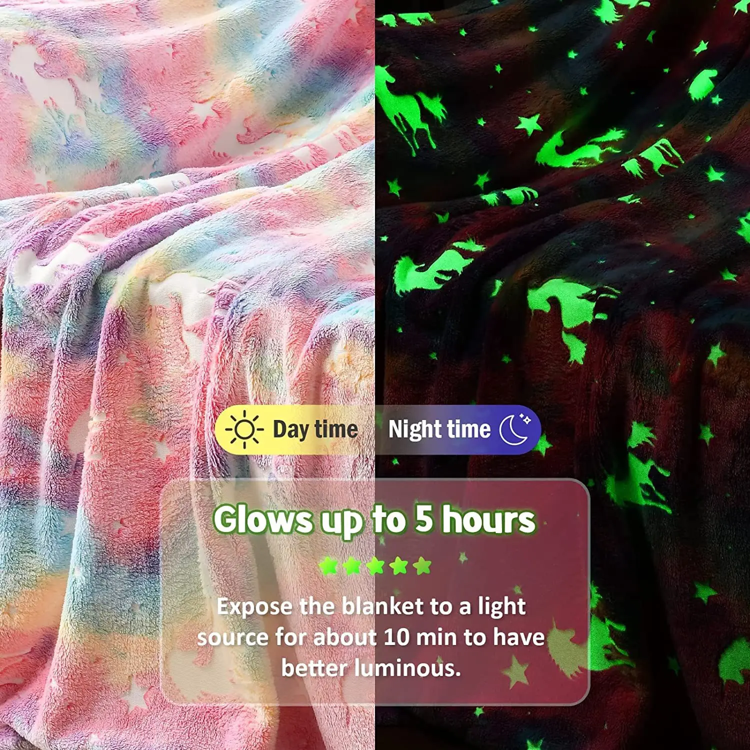 Super Soft Rainbow Luminous Unicorn Blanket Baby Glow In The Dark ...