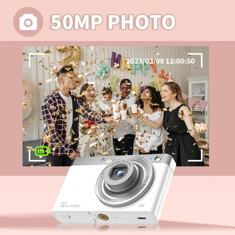 50MP Compact Camera with 3X Optical Zoom & 2.8 Inch Screen