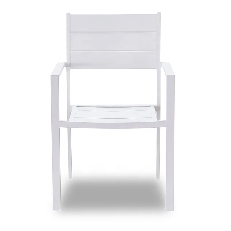 White Stackable Patio Garden Furniture Outdoor Aluminum Cafe Slatted ...