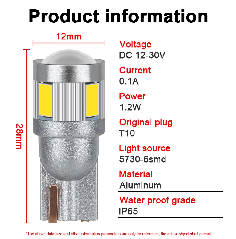 White Color 5730 6smd 12v Canbus Auto Wedge Parking Lights Width ...