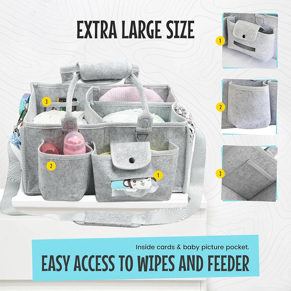 Upin Portable Large Premium Nappy Felt Diaper Caddy Organizer With ...
