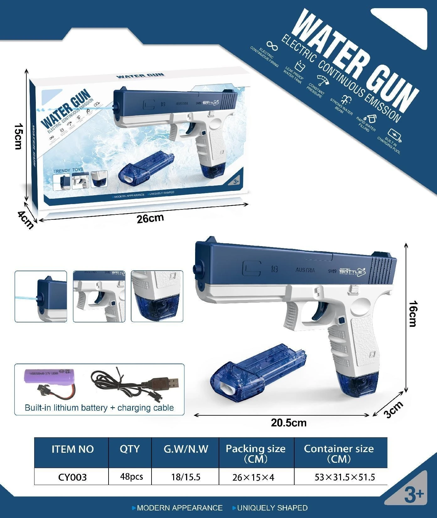 Electric Water Gun Automatic Squirt Glock Drum Version Water Guns High ...
