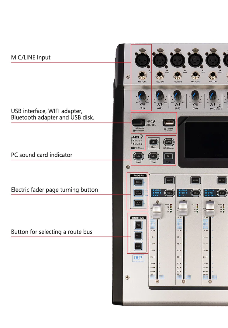 10 Channels Professional Live Audio Console - Digital Mixer