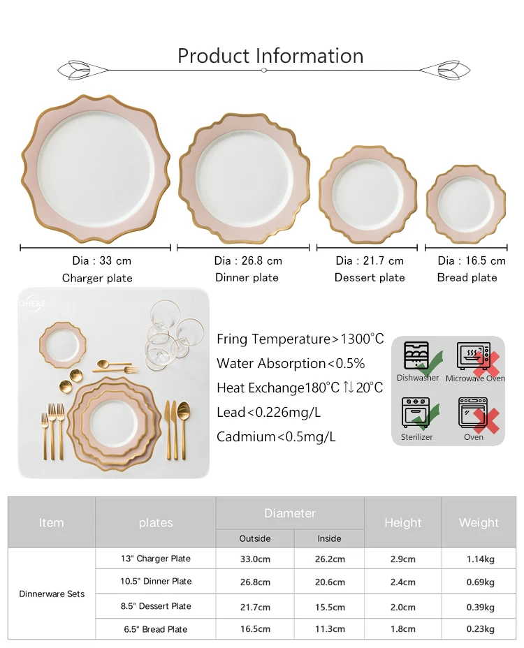 Ohere Pink Porcelain Dinner Set Decal Tableware Irregular Charger Plate ...