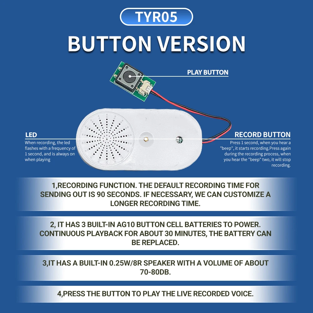 Mini Custom Sound 90s Press Button Direct Microphone Recording Voice ...