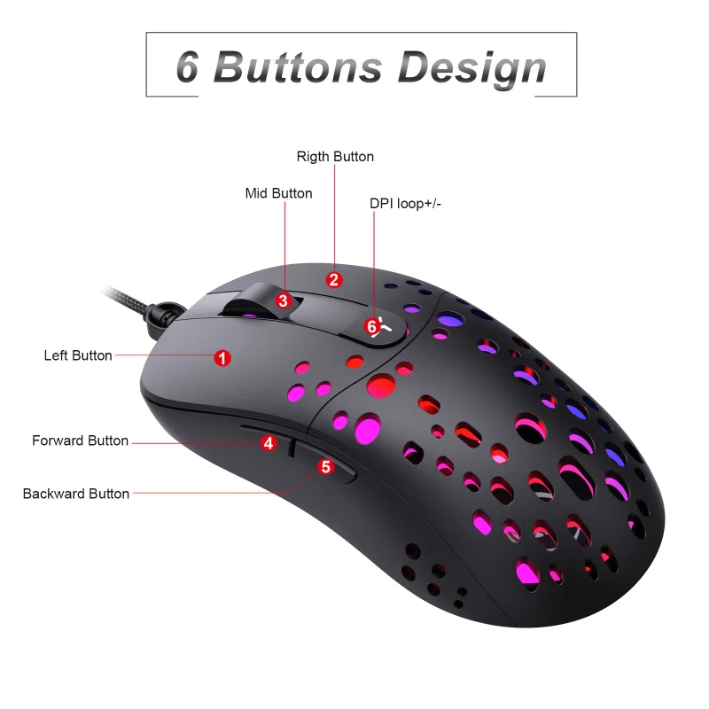 A904 Wired Gaming Mouse Rgb Luminous Hole Mouse With Light Switch ...