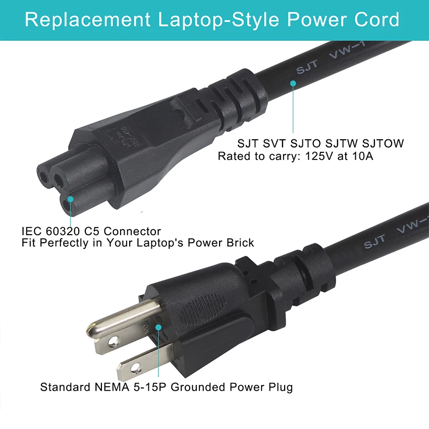 6Ft Power Us 3 Pin Plug to Iec 320 C5 Clover Leaf Lead Cable Ac ...