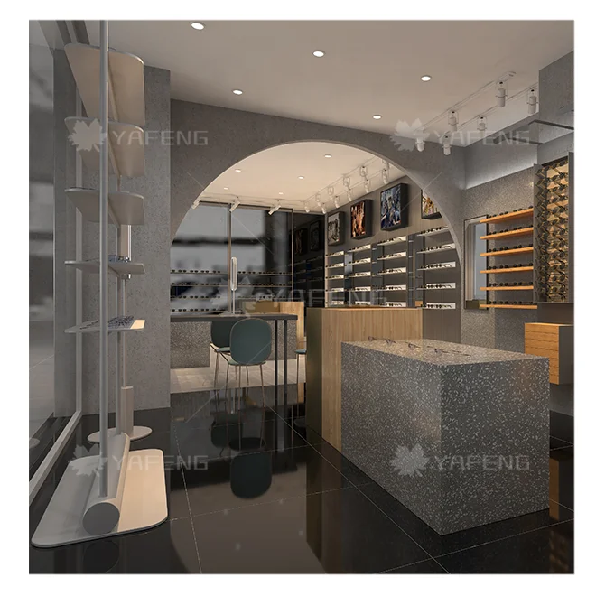 Customized Marble Optician Display Gold Frame Eyewear Display Cabinet ...