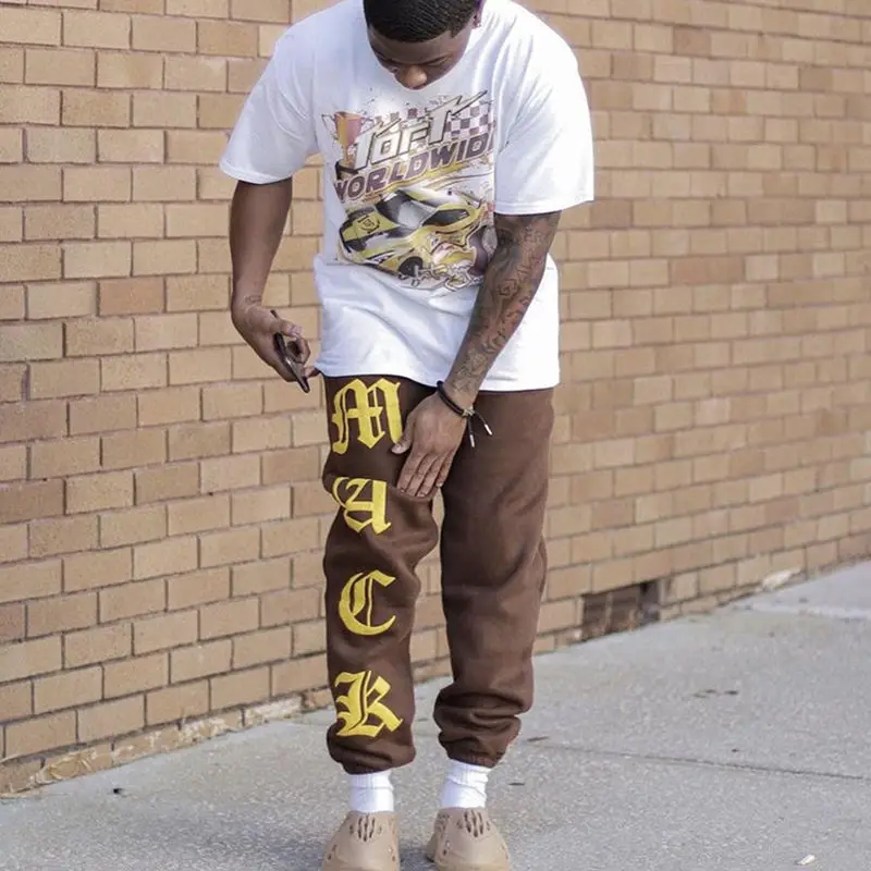 Custom 3d Puff Print Mens Stack Pants Streetwear Sweatpants Fleece ...