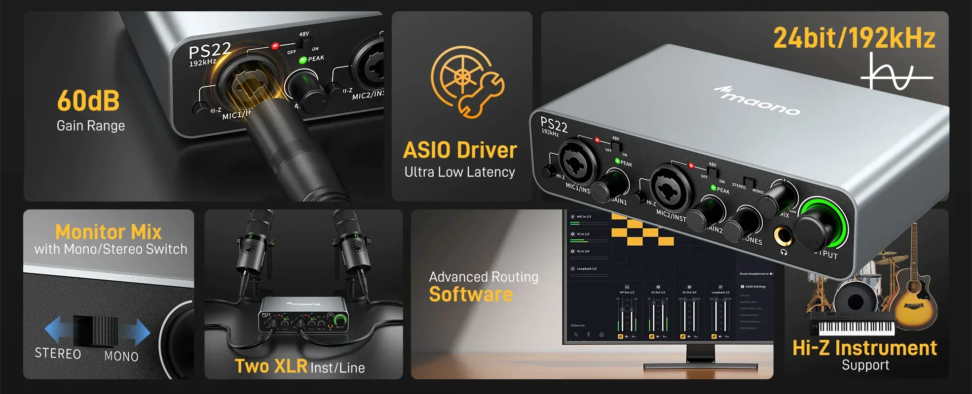 MAONO PS22 Professional Audio Mixers for Recording & Podcasting