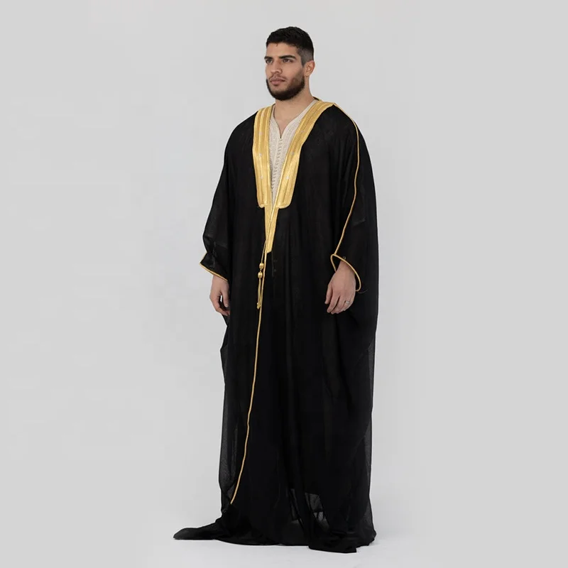 Breathable Solid Polyester Mens Abaya Bisht for Ramadan & Eid