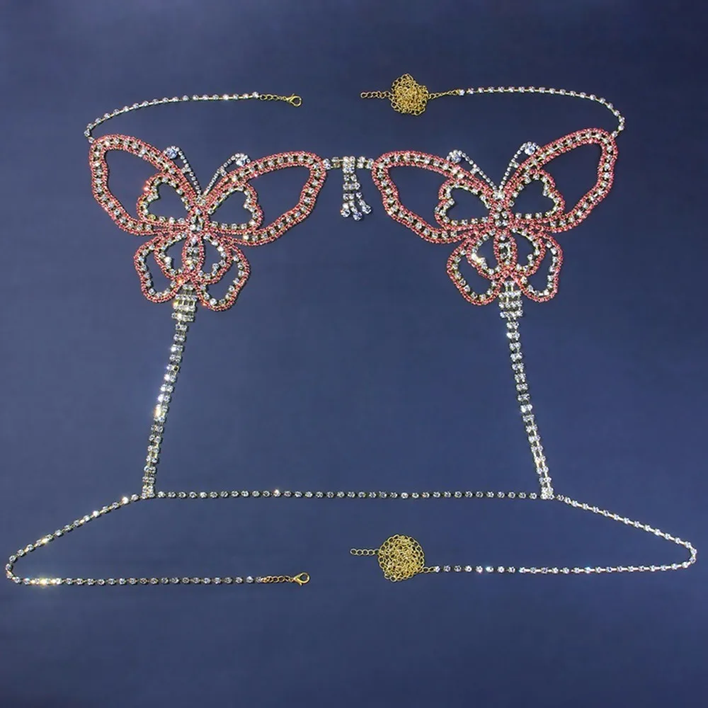INS Sexy Full Rhinestone Butterfly Body Chain Bra and Thong Set for ...