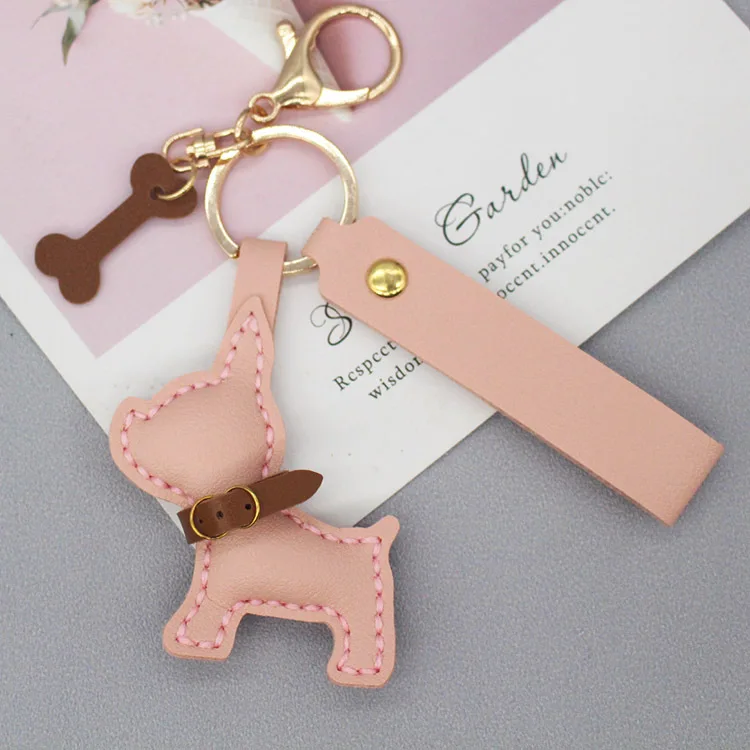 Diy Material Package Bulldog Keychain PU Leather Dog Keychains for ...