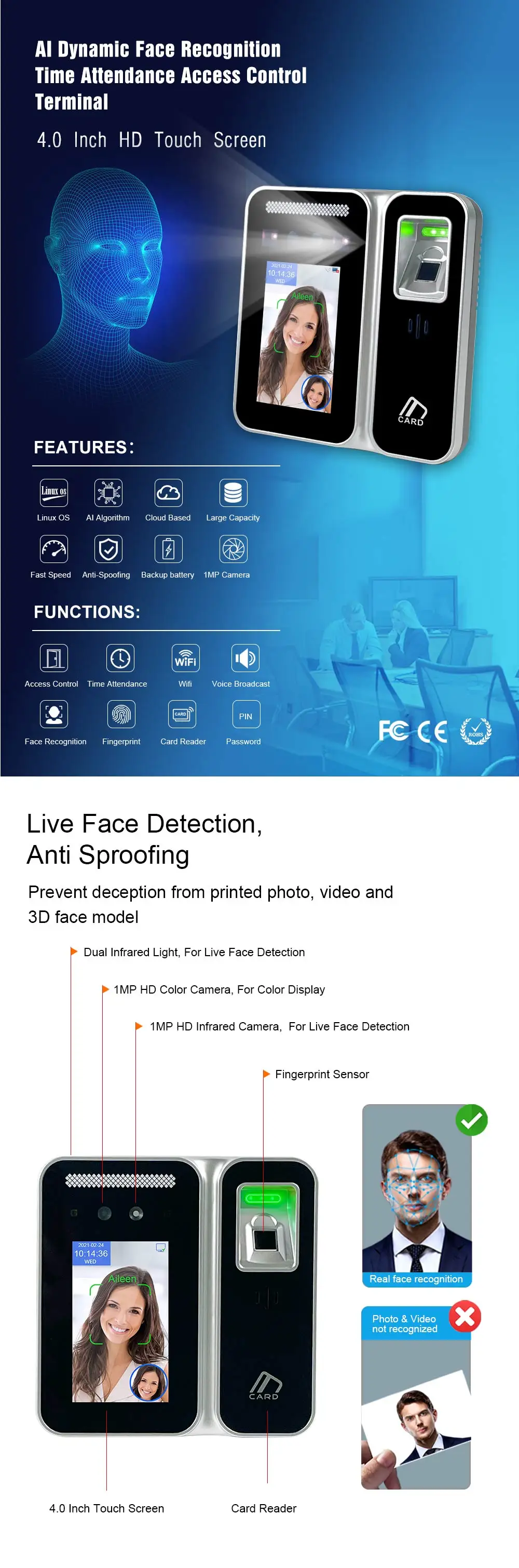 Cloud HR Software WiFi Biometrics Face & Fingerprint Time Attendance ...