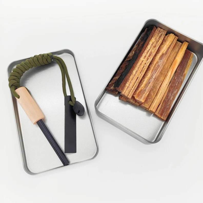 Survival Flint Firestarting Fatwood Storage Box Kit Emergency Camping ...