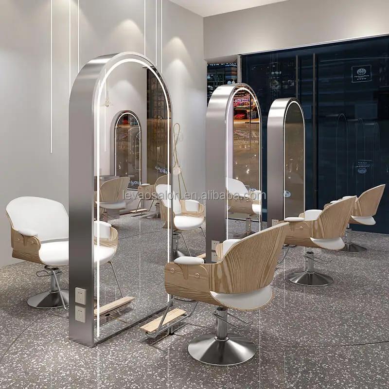 Double Sided Barbershop LED Salon Mirror Station - Stylish & Functional