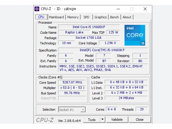 14th Gen I5 14600KF CPU - 14 Cores, 125W TDP, DDR5 Support