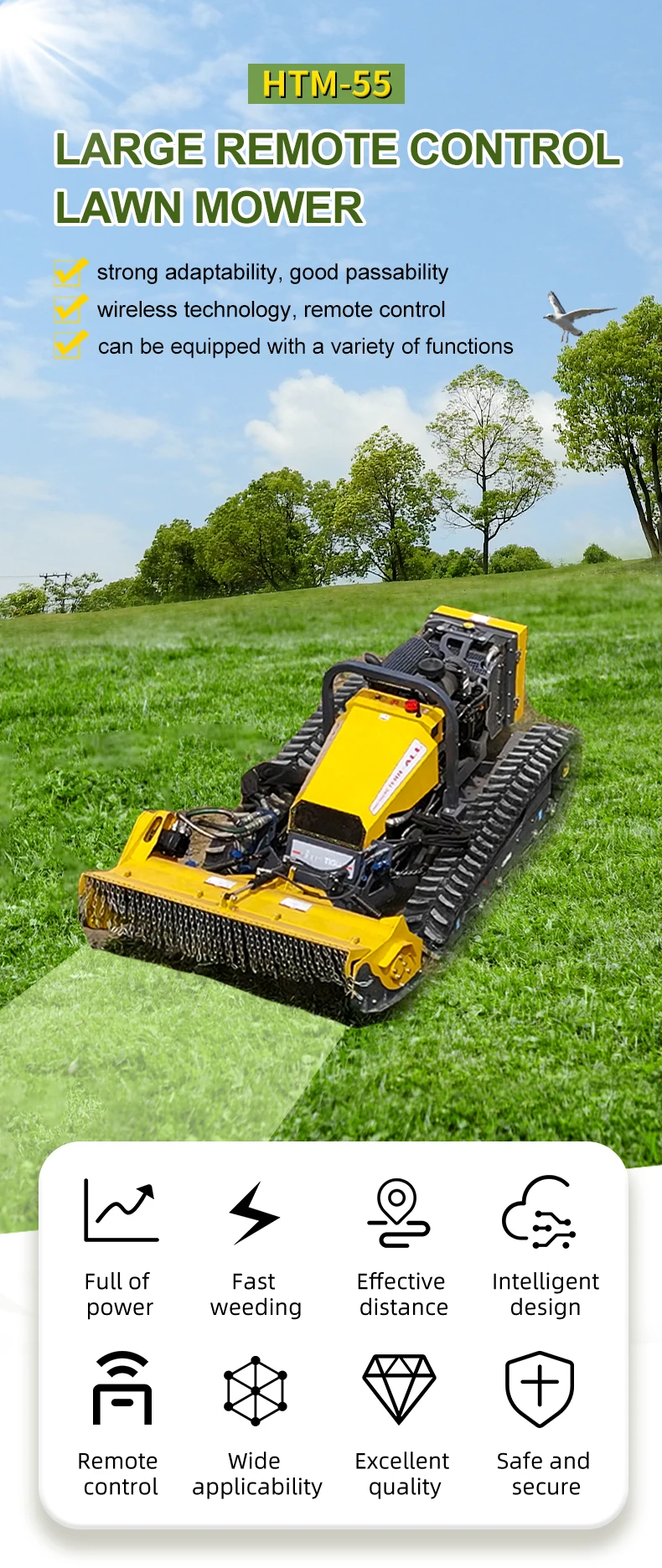 Large Remote Control Lawn Mower - Efficient Grass Cutting