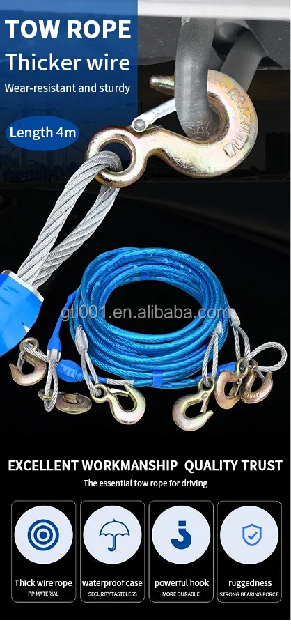 4m Heavy Duty 5 Tons Tow Cable Towing For Truck Snatch Strap Off-road ...