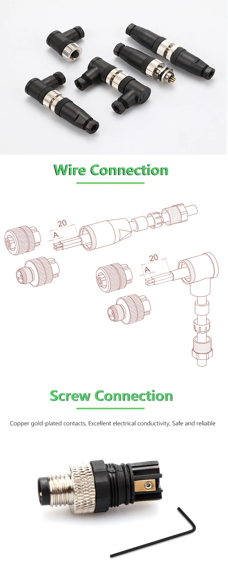 M12 5 Pin Connector Waterproof Straight 5 Pin A Code Male 5 Pin ...