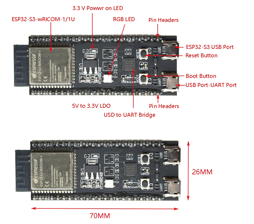 ESP32-S3-DevKitC-1 ESP32-S3 Development Board ESP32-S3-WROOM-1-N16R8 WiFi Bluetooth-compatible ...
