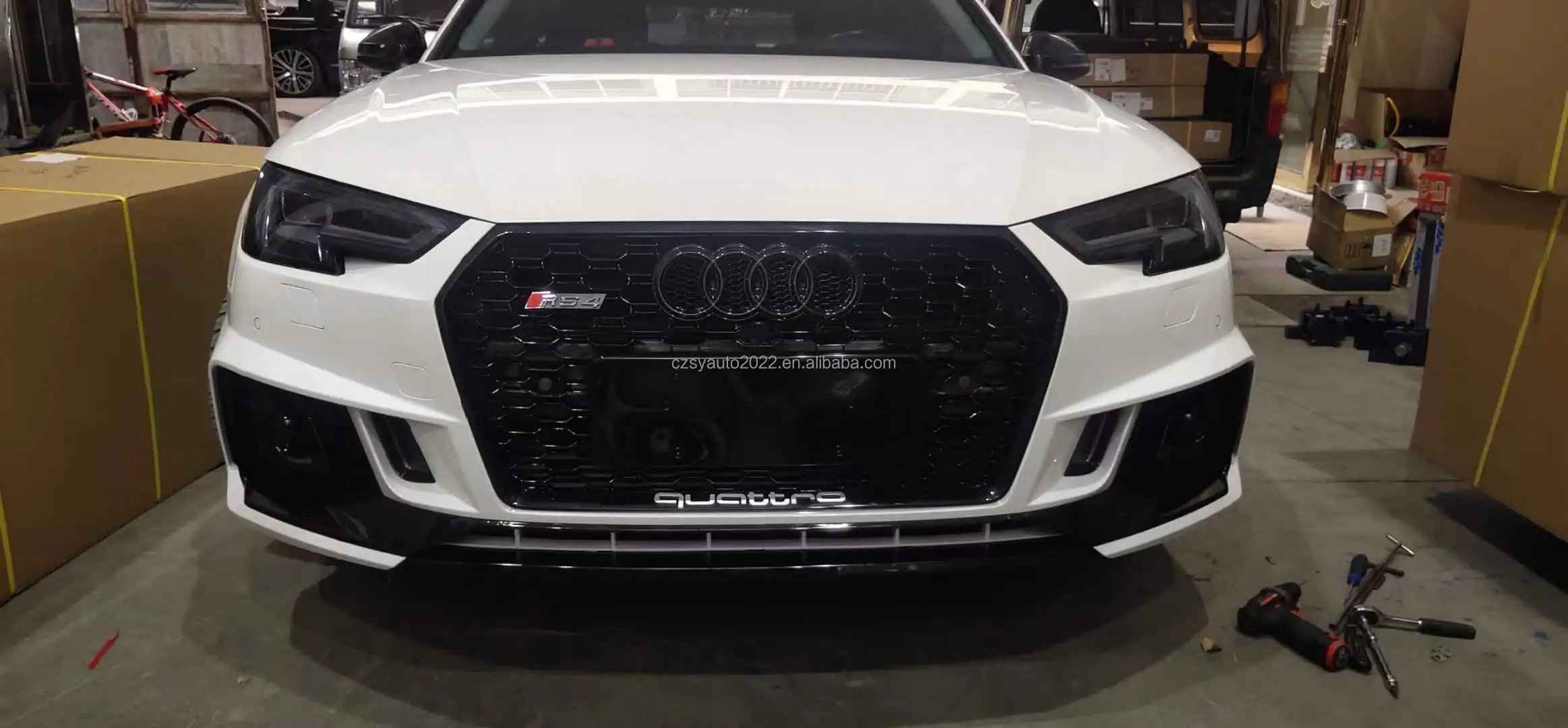 Body Kit Include Front Bumper Assembly Grille for Audi A4 S4 B9 2017-2019 Upgrade to RS4 Style ...