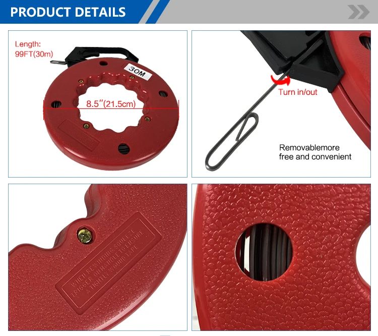 100ft Fish Tape Cable Rods Kit 30m Pet Electrical Cable Puller Through ...