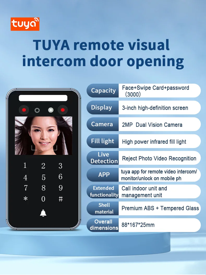 30s Facial Recognition Visual Intercom Doorbell Access Control System 3 ...