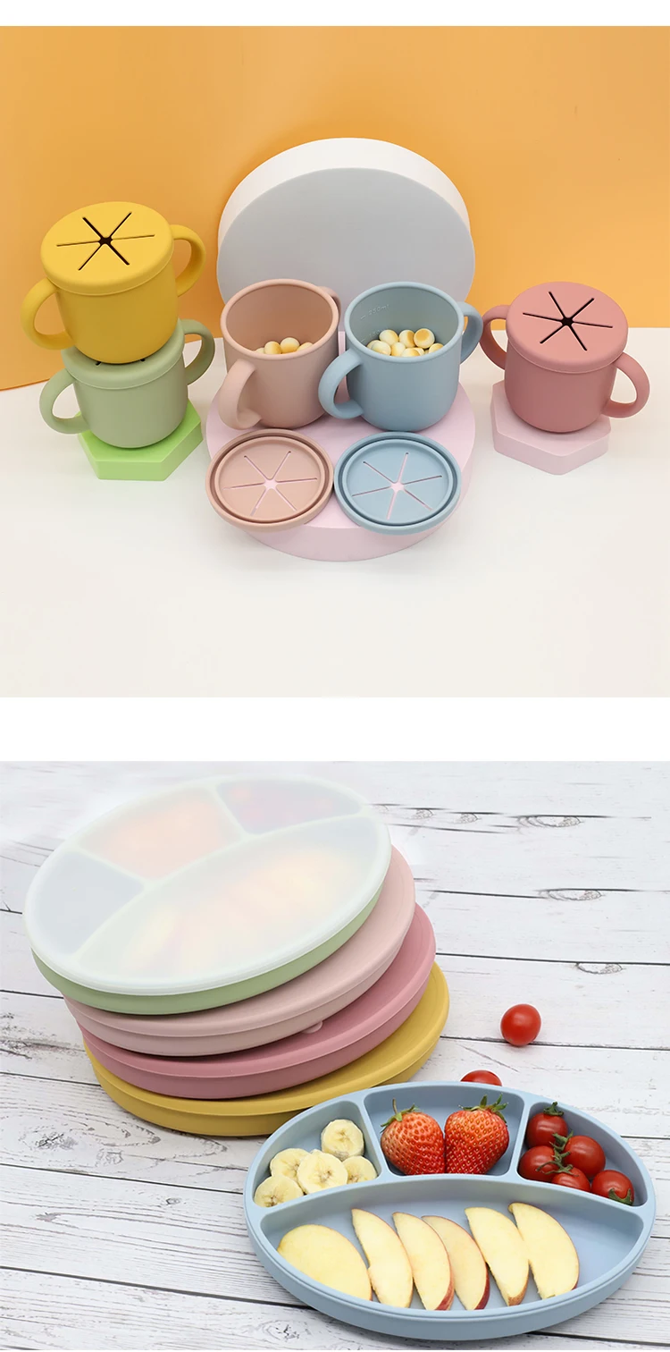 New Design Baby Feeding Sets Supplies Silicone Bowl Bibs Plate Cups ...