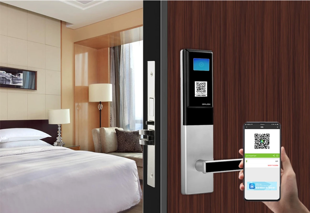 QR Code Unlocking Phone App Key Opening Room Wooden Door Qr Lock