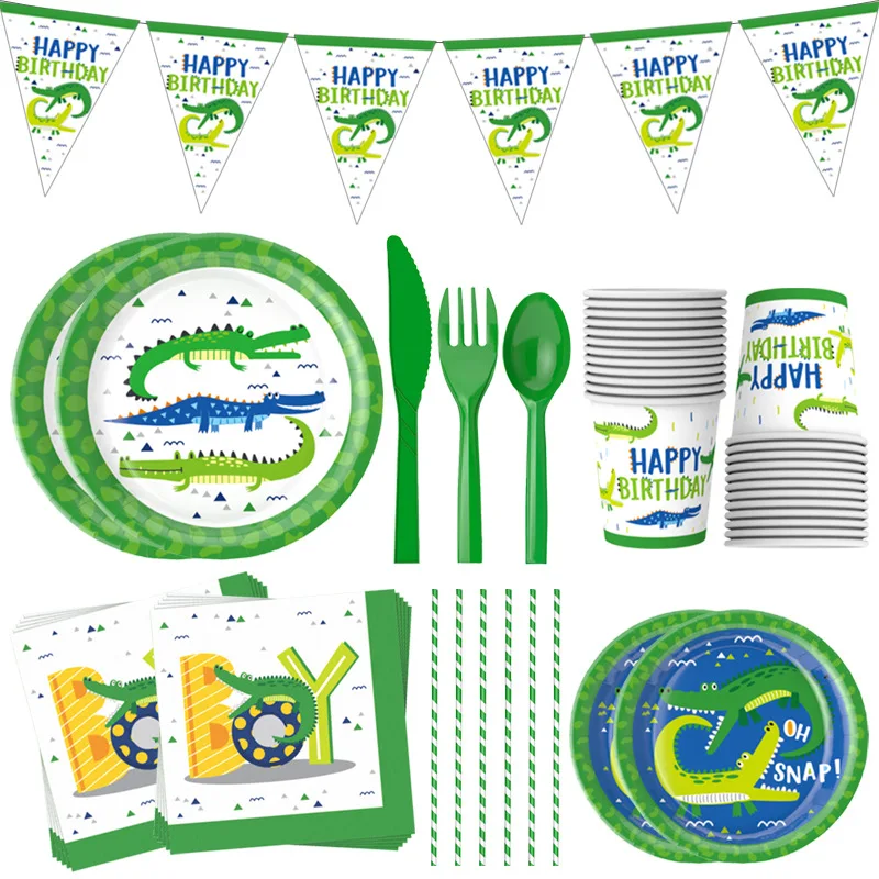 DAMAI 24 Guests Crocodile Animal Disposable Plates Sets Party Kids ...